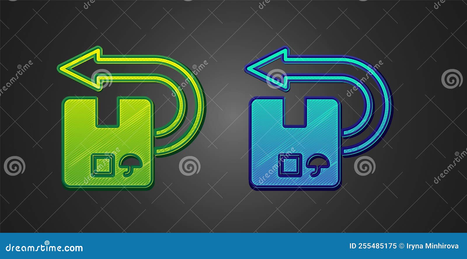 Green and Blue Return Cardboard Box Icon Isolated on Black Background ...