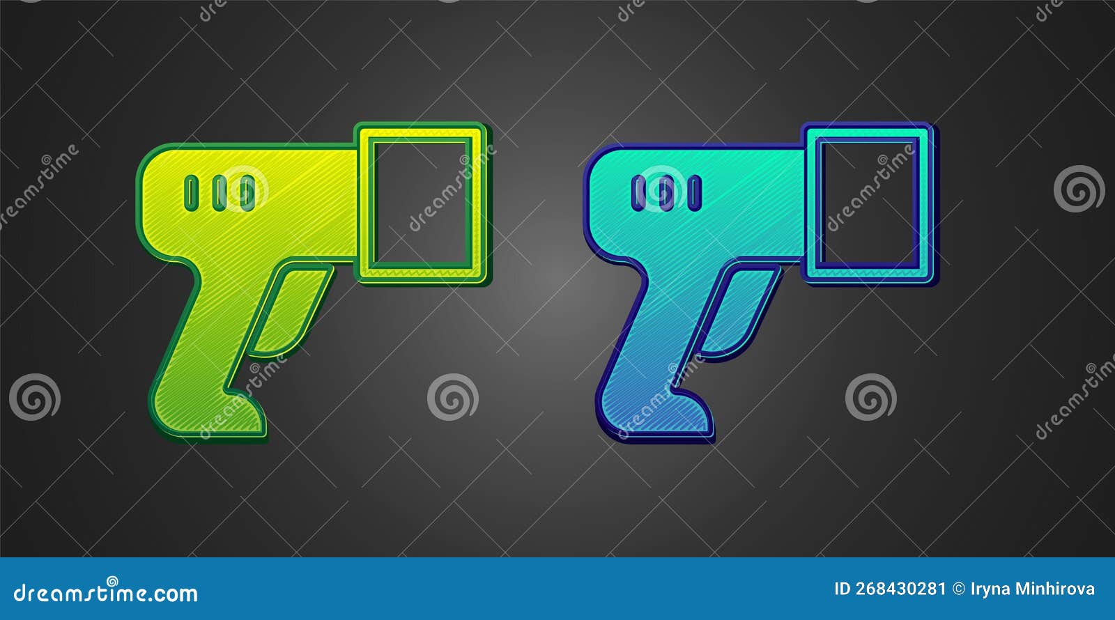 Green and Blue Scanner Scanning Bar Code Icon Isolated on Black ...