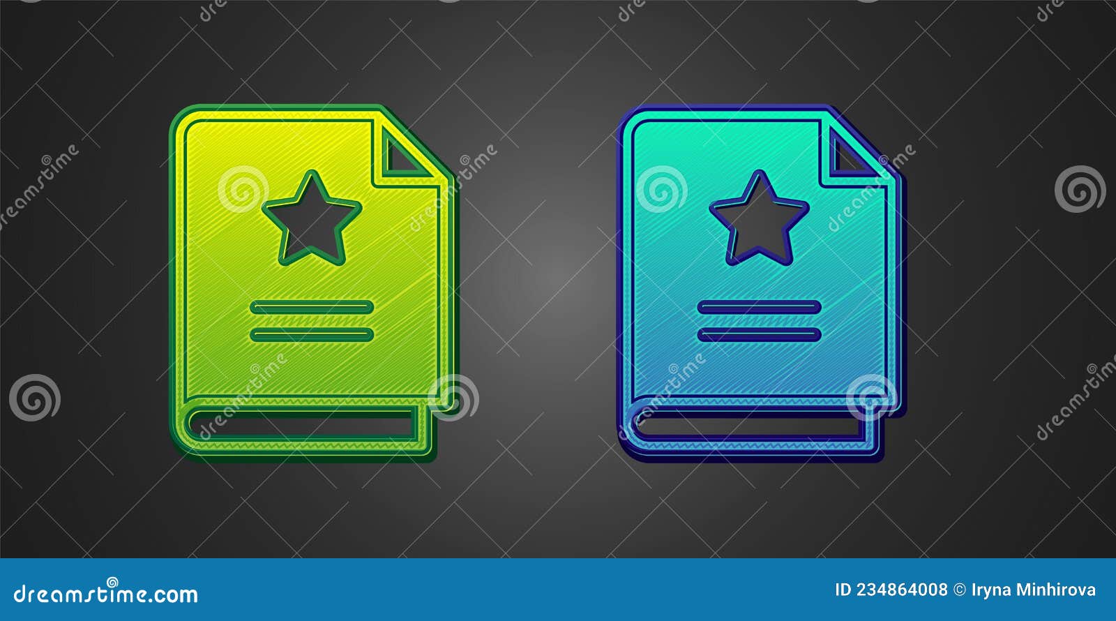 Green and Blue Scenario Icon Isolated on Black Background. Script ...