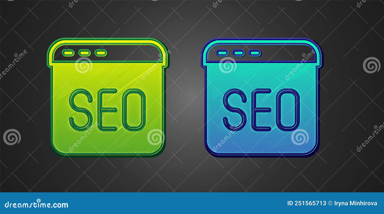 Green and Blue SEO Optimization Icon Isolated on Black Background ...