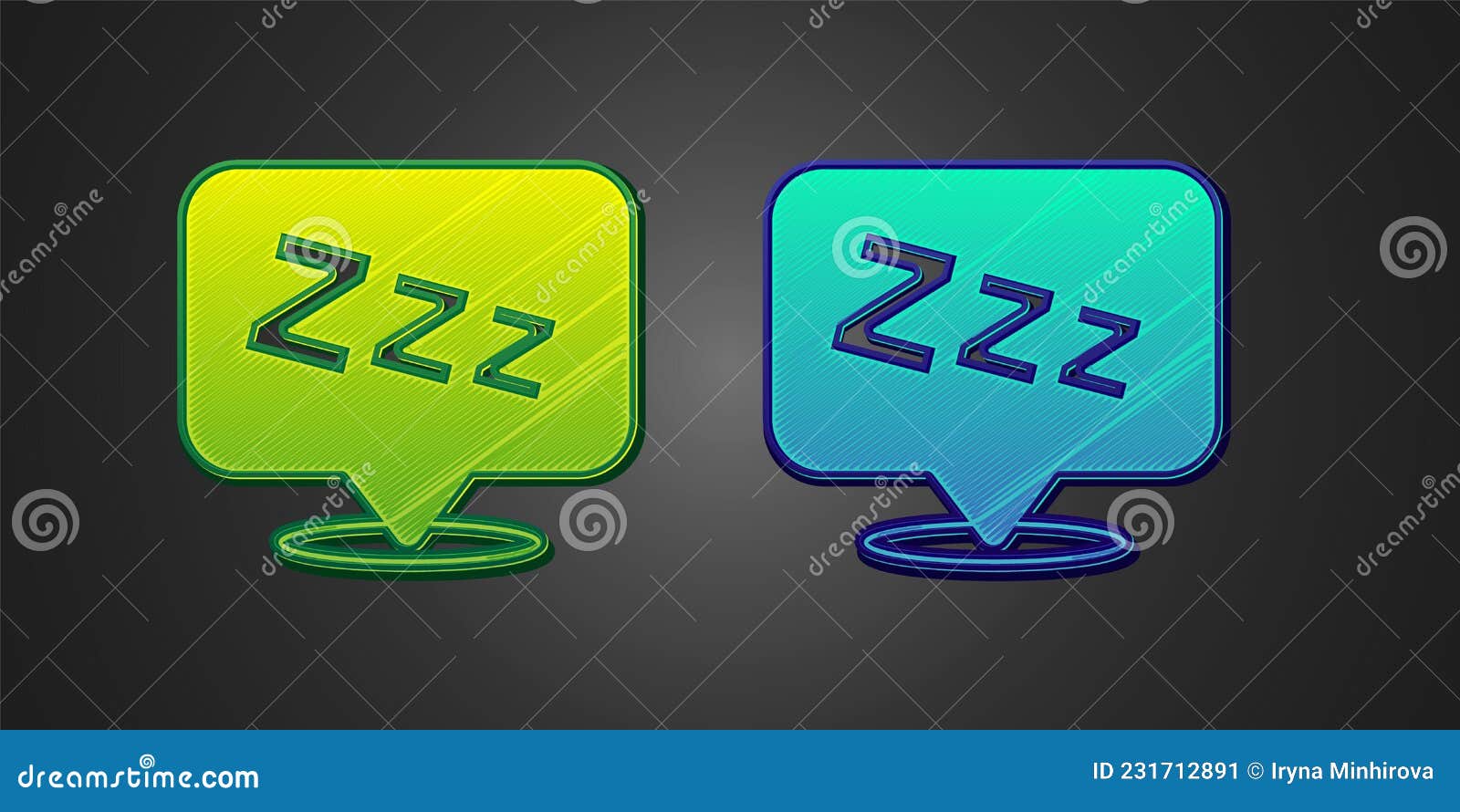 Green and Blue Sleepy Icon Isolated on Black Background. Sleepy Zzz ...
