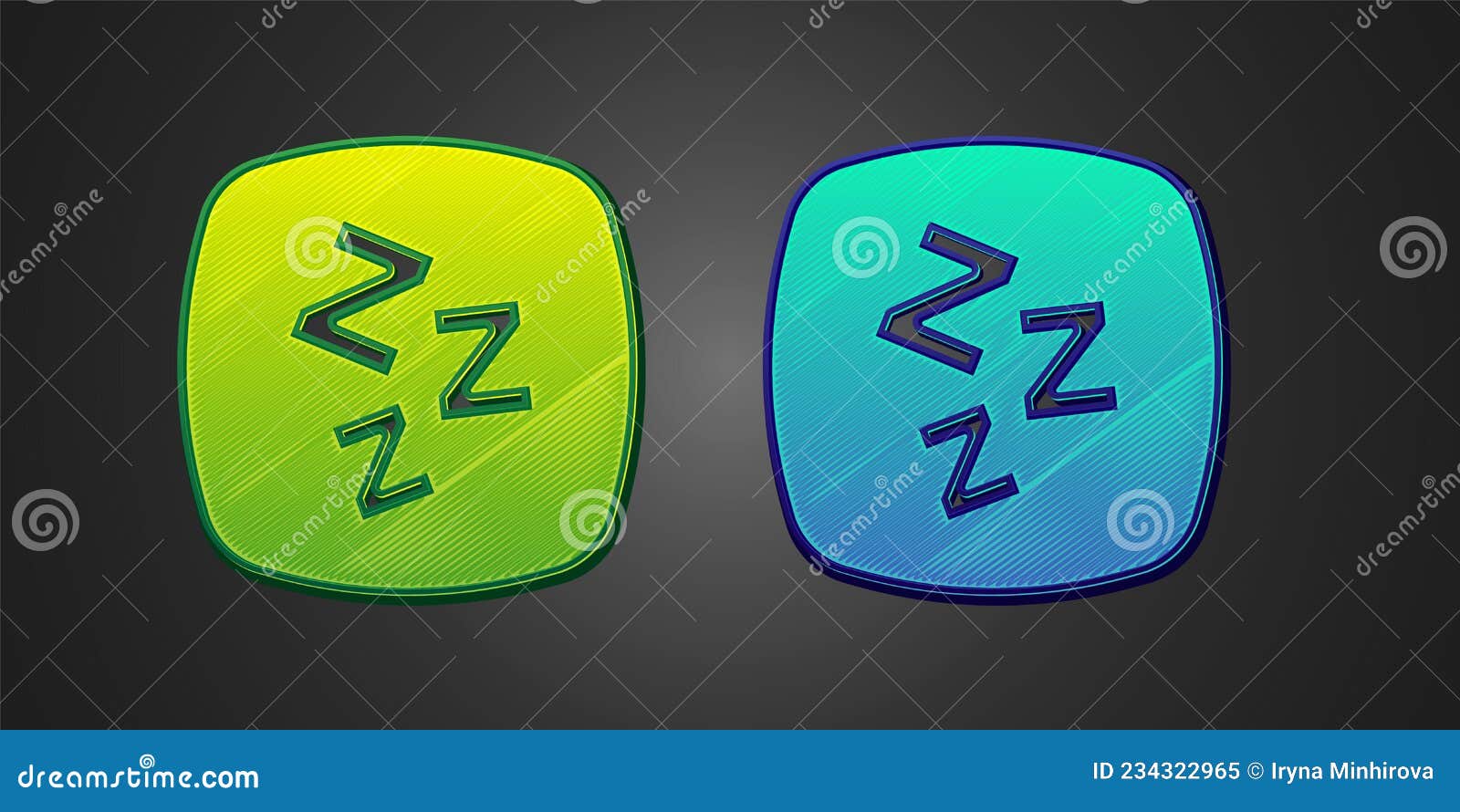 Green and Blue Sleepy Icon Isolated on Black Background. Sleepy Zzz ...