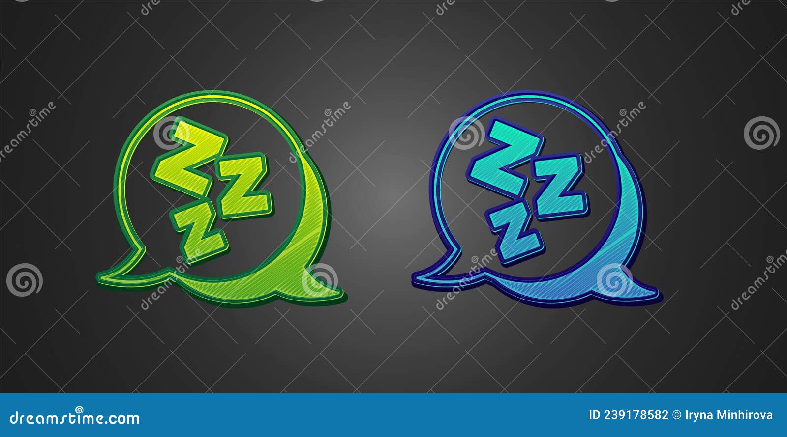 Green and Blue Sleepy Icon Isolated on Black Background. Sleepy Zzz ...