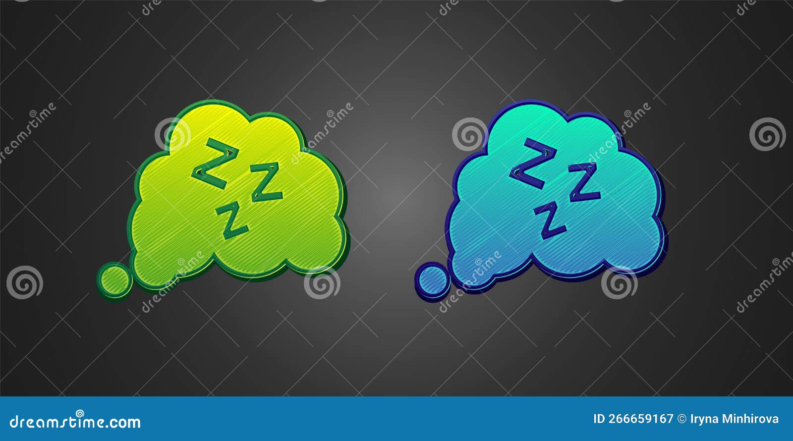 Green and Blue Sleepy Icon Isolated on Black Background. Sleepy Zzz ...