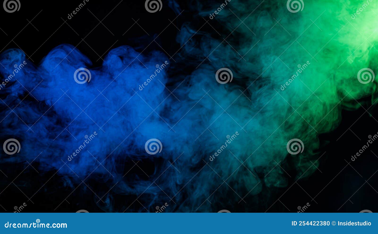 Green-blue Smoke in Neon Light on Black Background. Stock Photo - Image ...