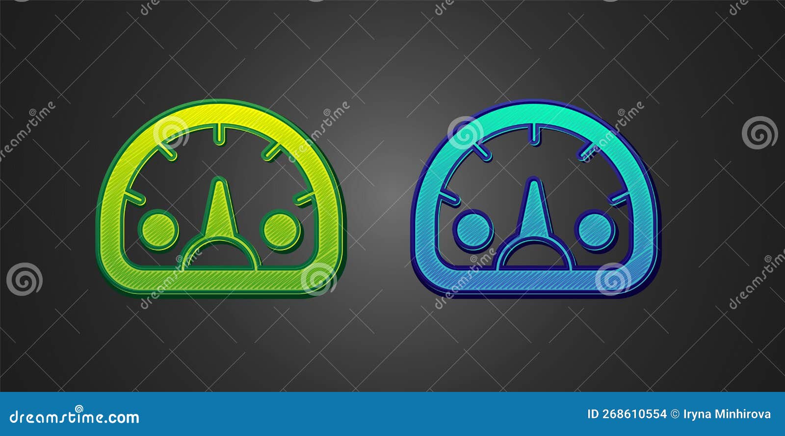 Green and Blue Speedometer Icon Isolated on Black Background. Vector ...