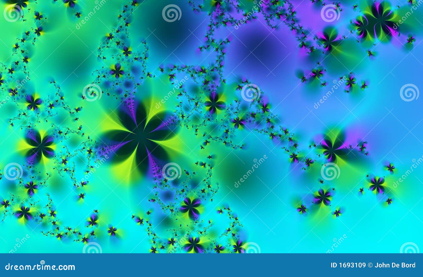 Green and Blue Spring Fractal Flowers Stock Illustration - Illustration ...