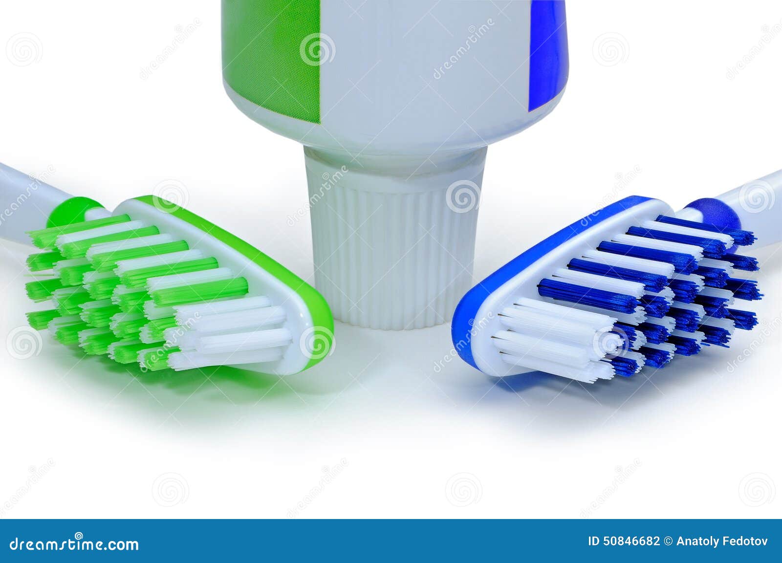 Green, Blue Toothbrushes and Toothpaste Isolated on a White Back Stock ...