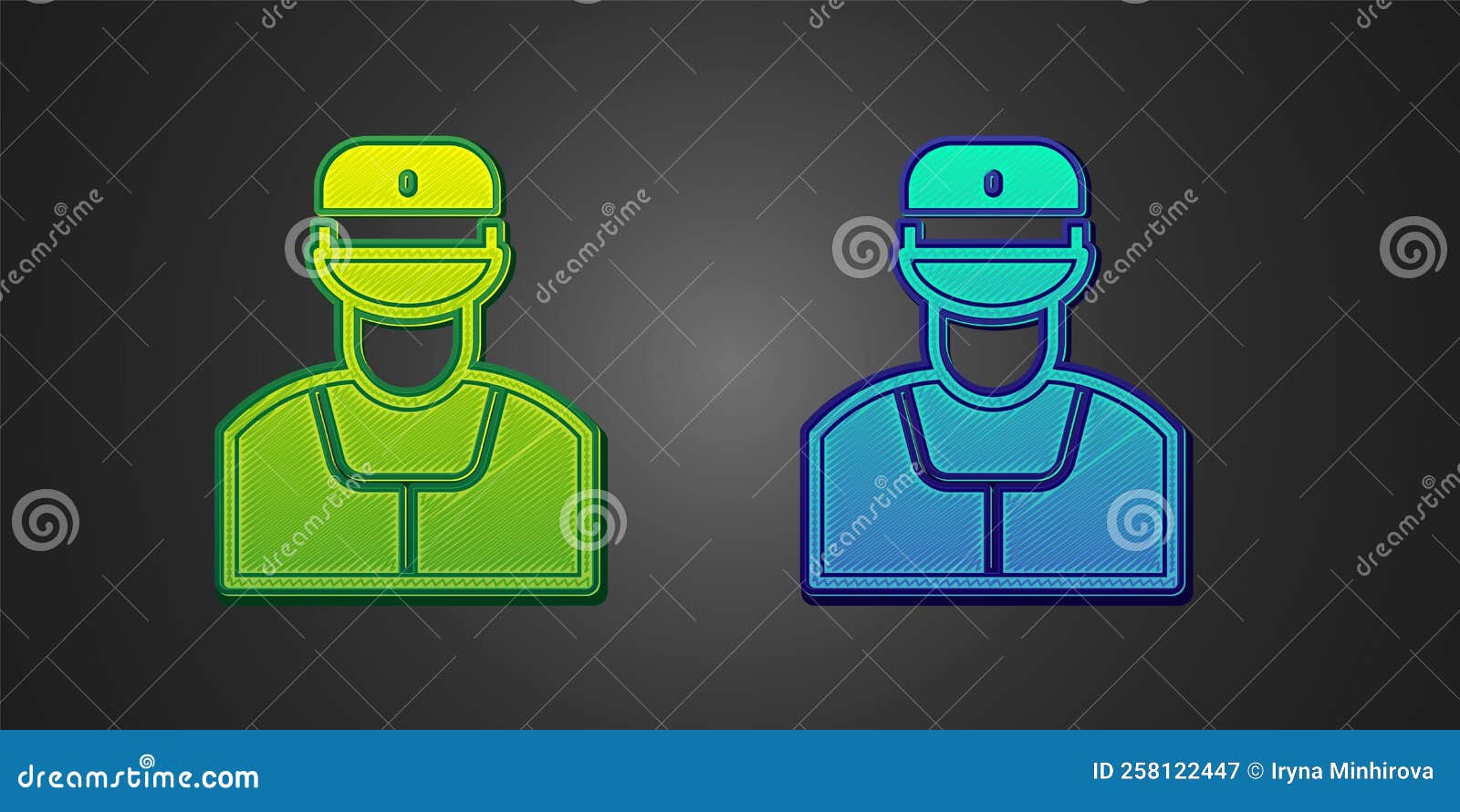 Green and Blue Train Conductor Icon Isolated on Black Background ...