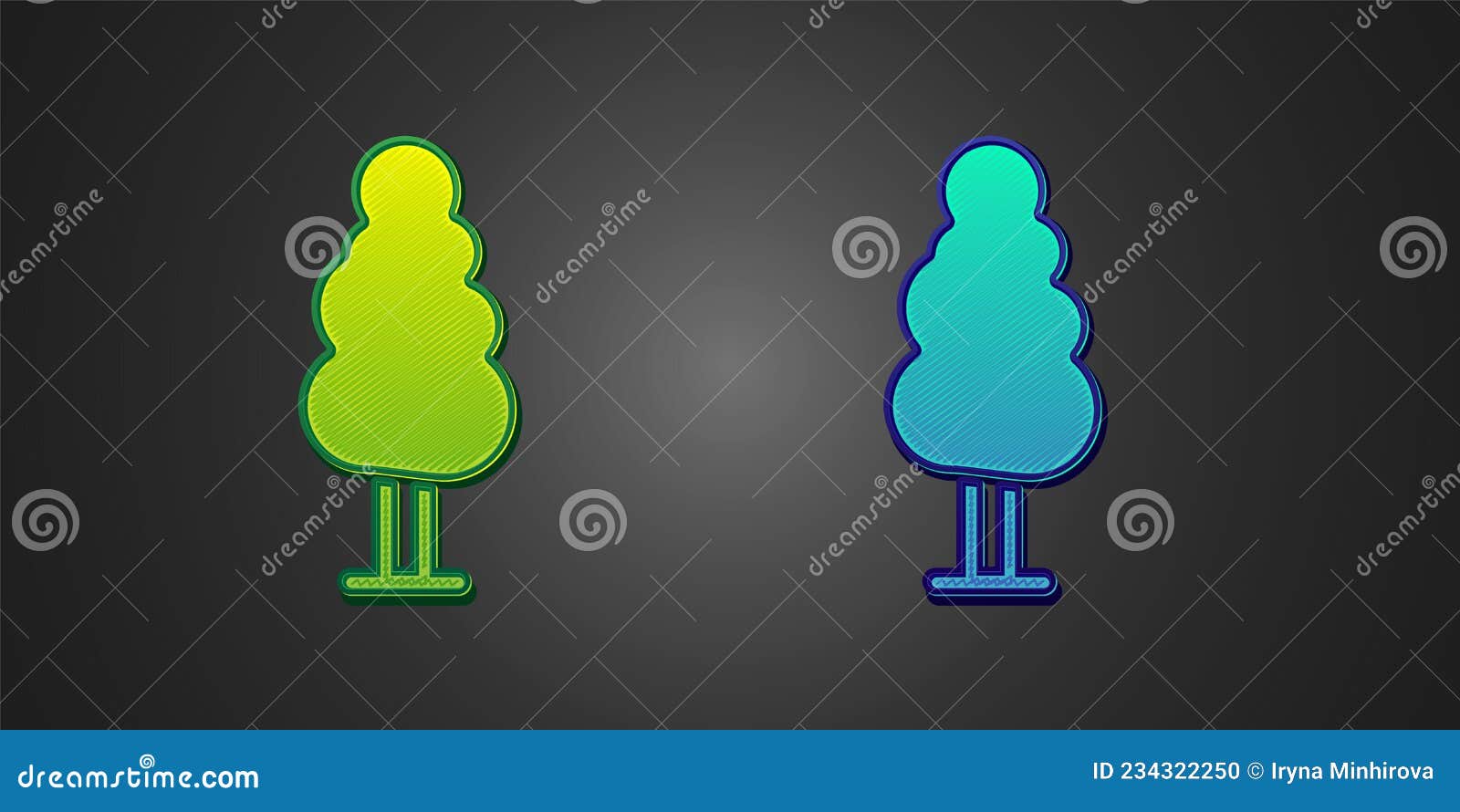 Green and Blue Tree Icon Isolated on Black Background. Forest Symbol ...