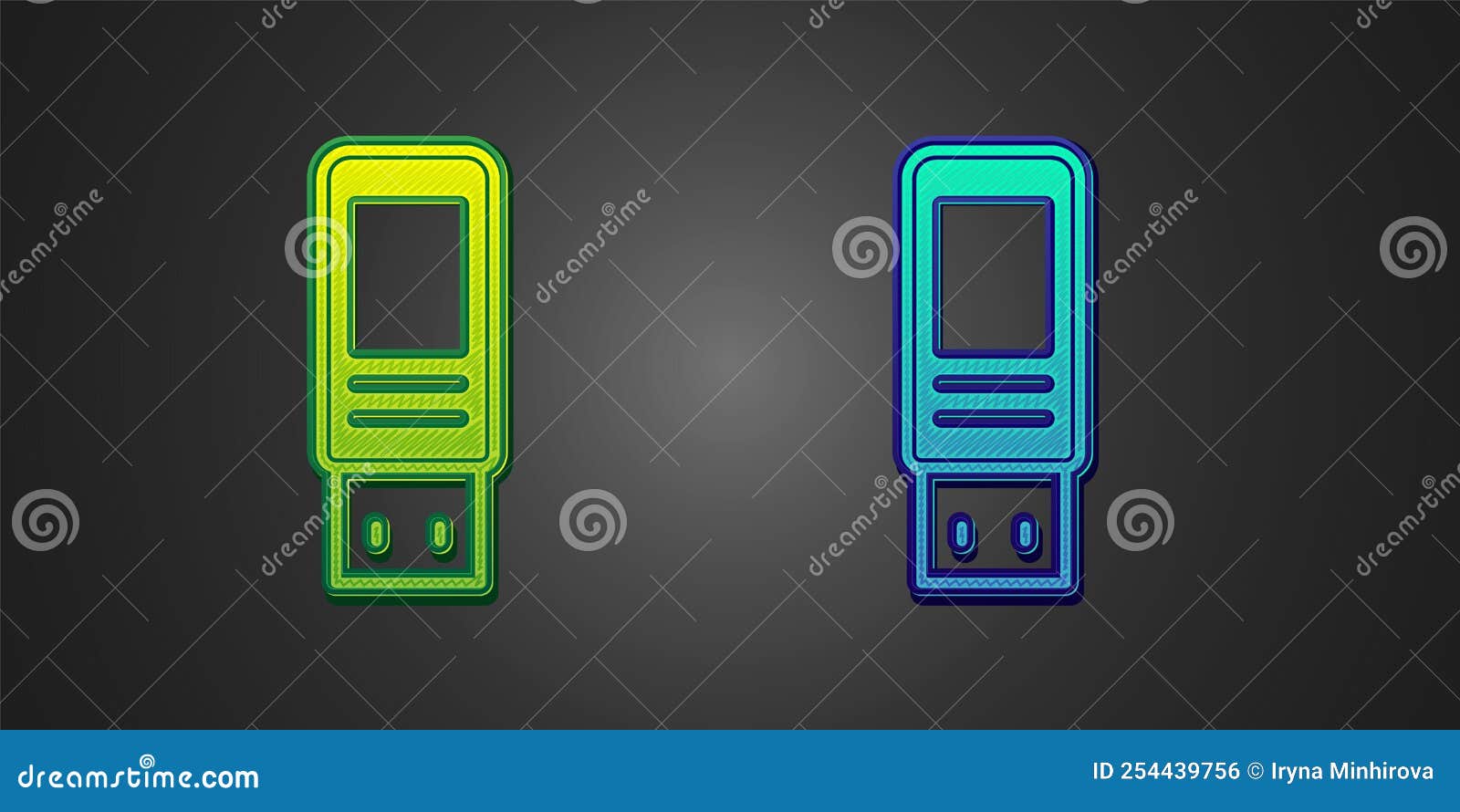 Green and Blue USB Flash Drive Icon Isolated on Black Background ...