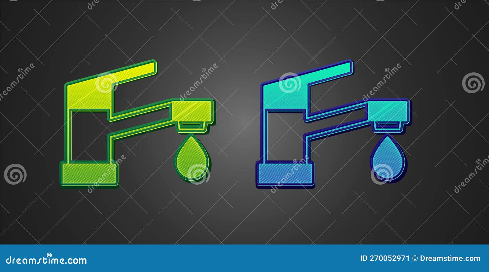 Green and Blue Water Tap Icon Isolated on Black Background. Vector ...