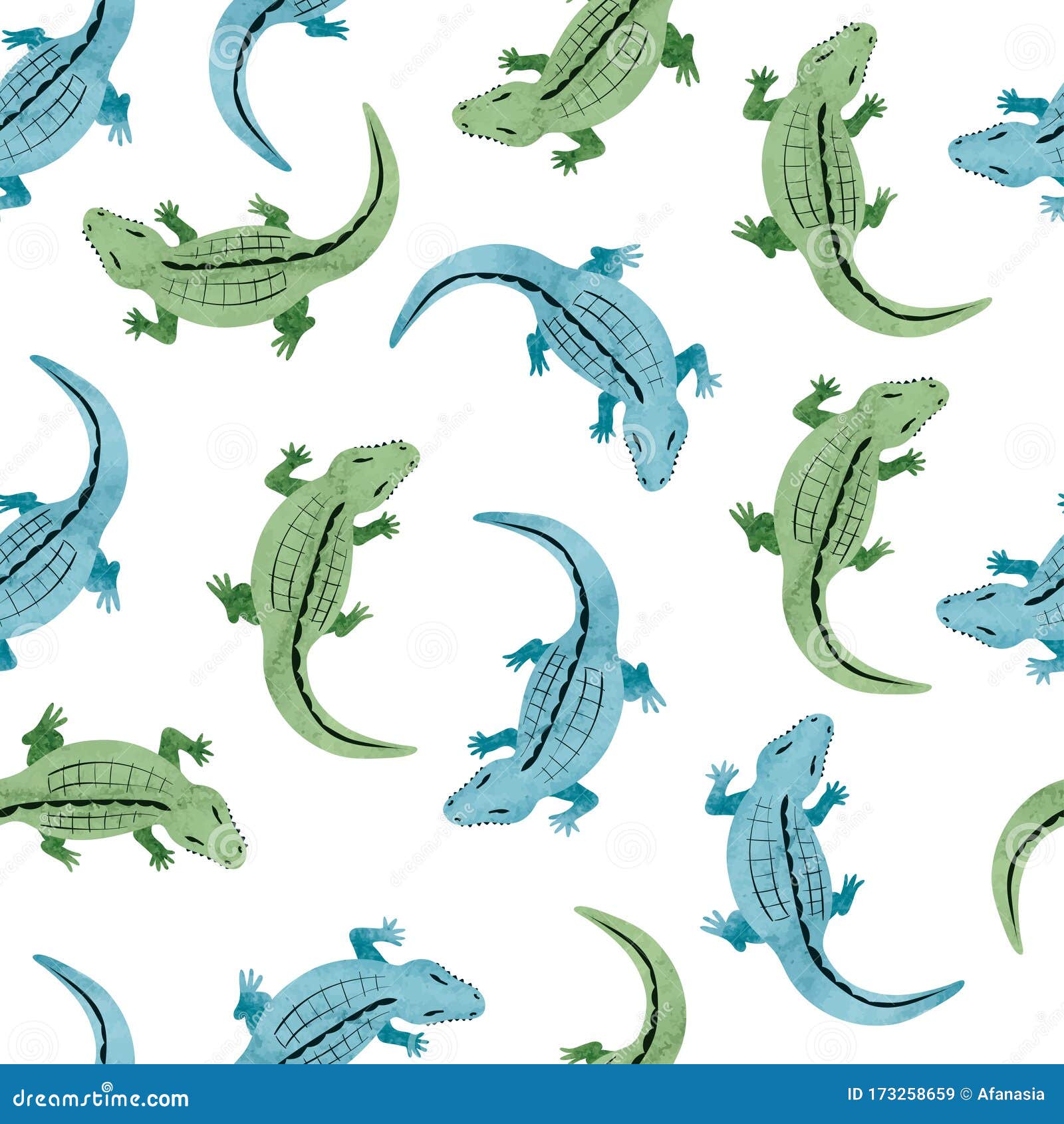 Green and Blue Watercolor Crocodile Pattern. Stock Vector ...