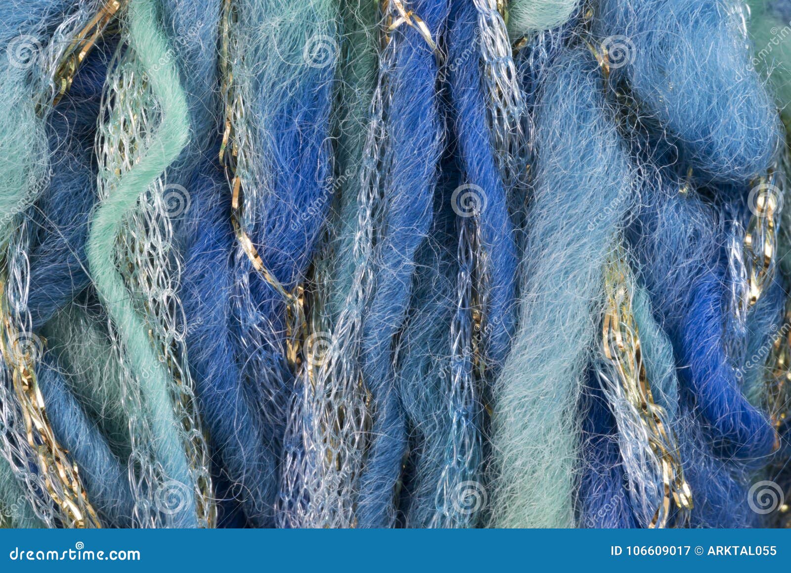 Green and Blue Wool Threads with Golden and Silver Threads Stock Image ...