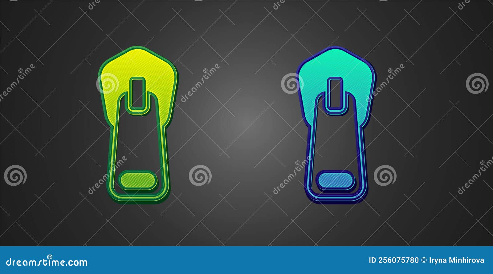 Green and Blue Zipper Icon Isolated on Black Background. Vector Stock ...