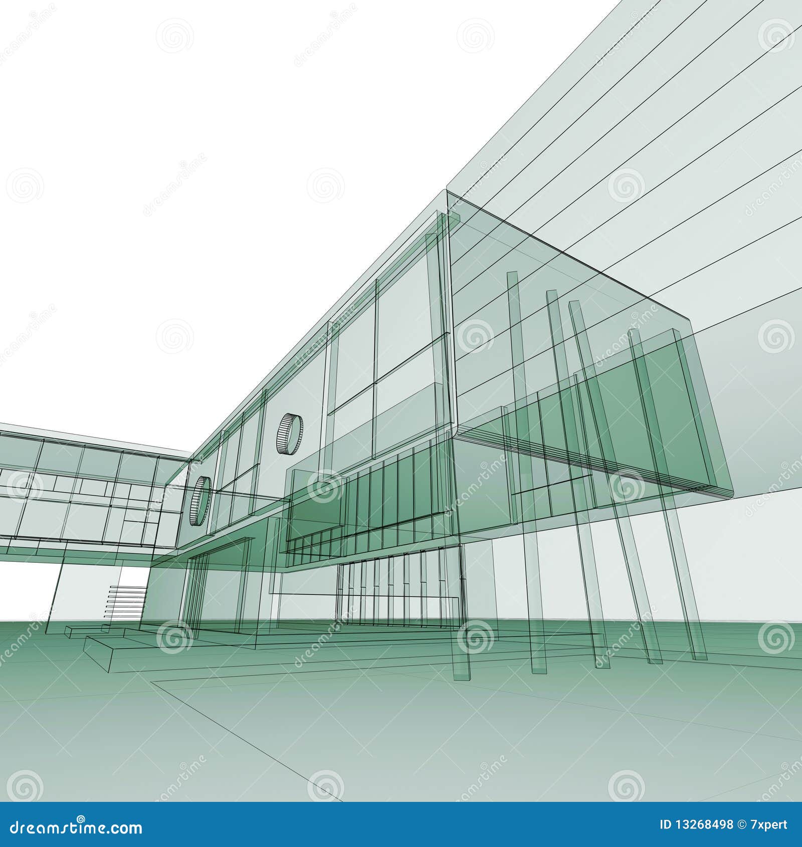 Green blueprint on white stock illustration. Illustration of ...