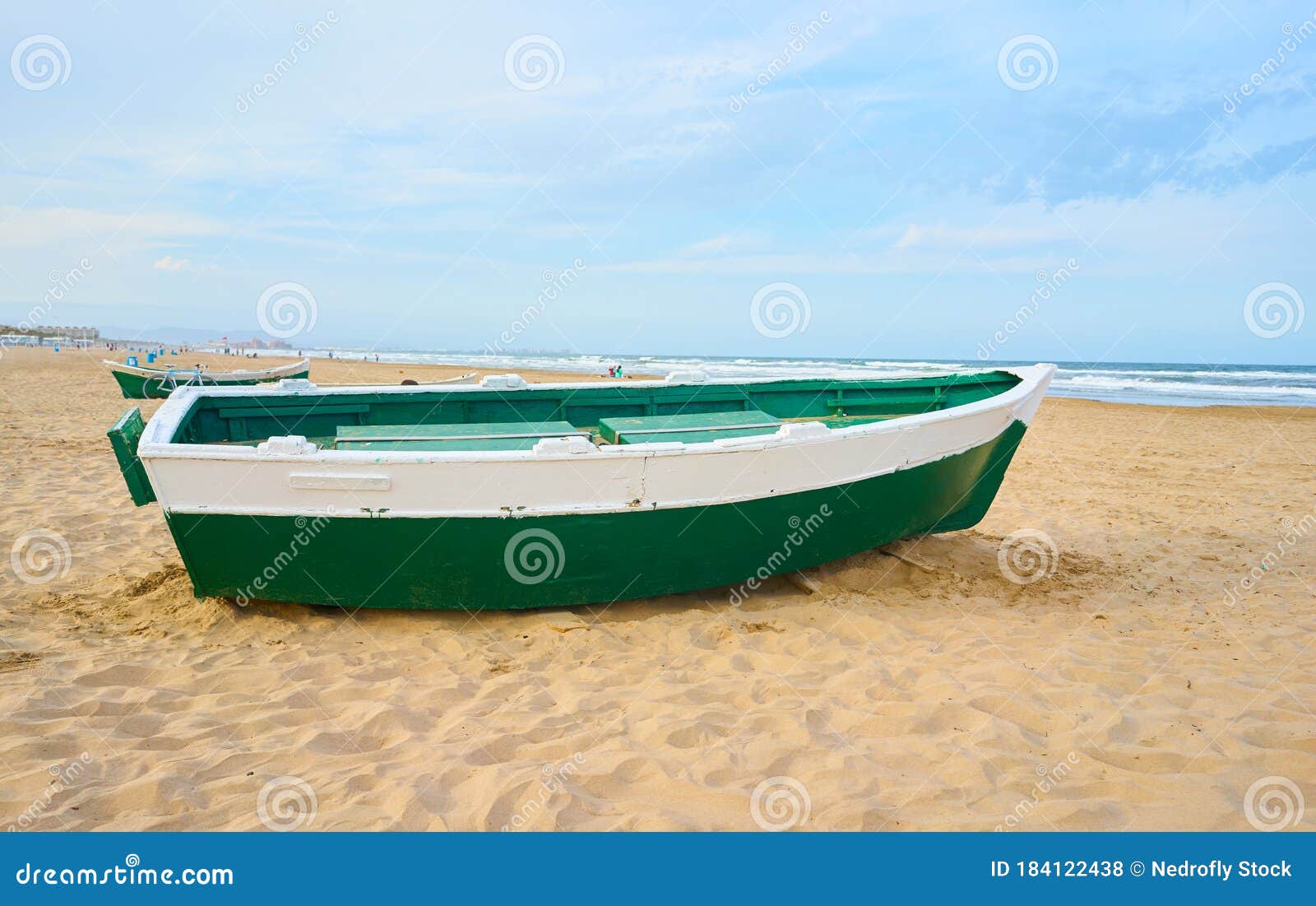 Green Boat in the Sand on the Beach Stock Photo - Image of speed, cliff ...