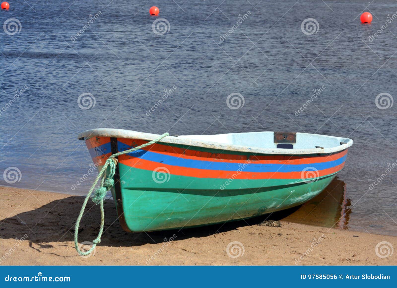 Green Boat with Stripes on the Shore Stock Photo - Image of phuket ...