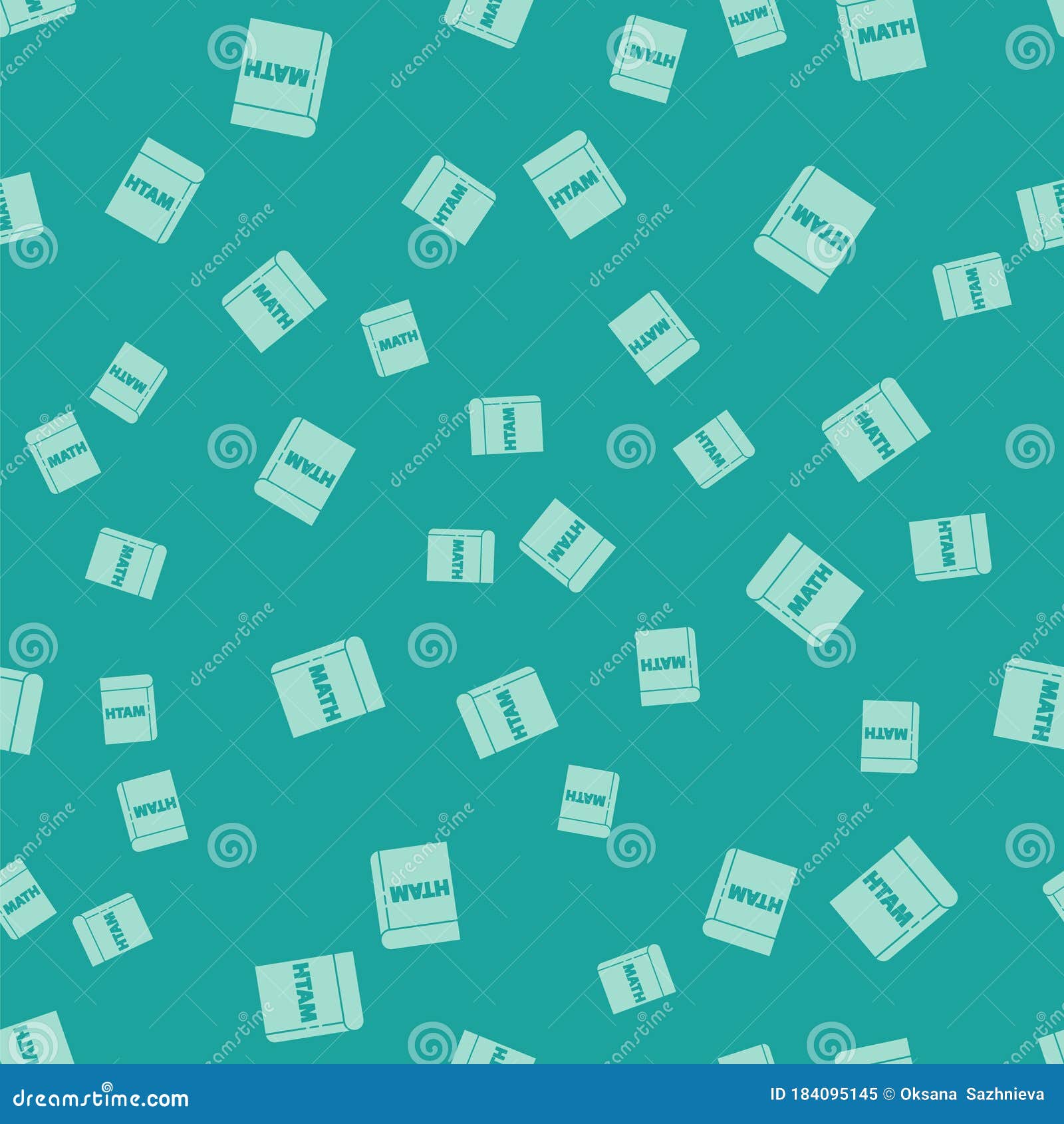 Green Book with Word Mathematics Icon Isolated Seamless Pattern on ...