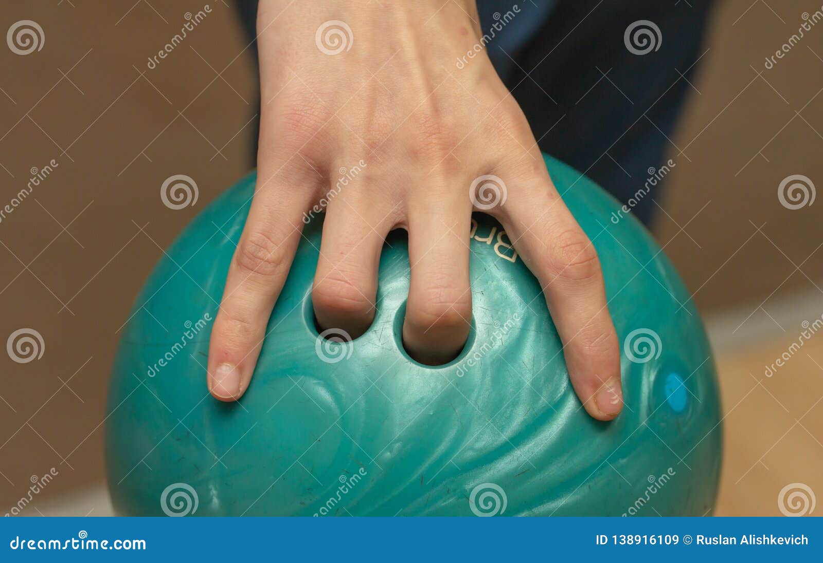 Green Bowling Ball in the Player`s Hand Stock Image - Image of play ...