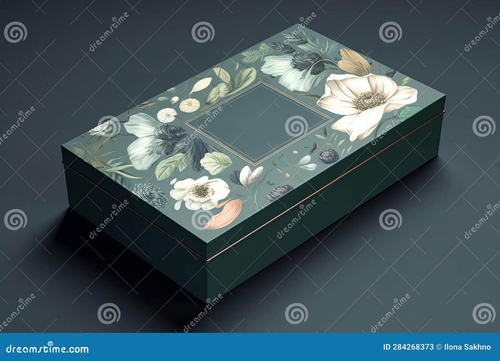 Green Box with Flowers on a Green Background Stock Illustration ...