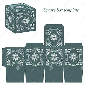 Green Box Template with White Floral Elements Stock Vector ...
