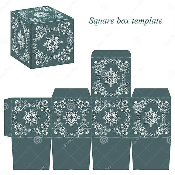 Green Box Template with White Floral Elements Stock Vector ...
