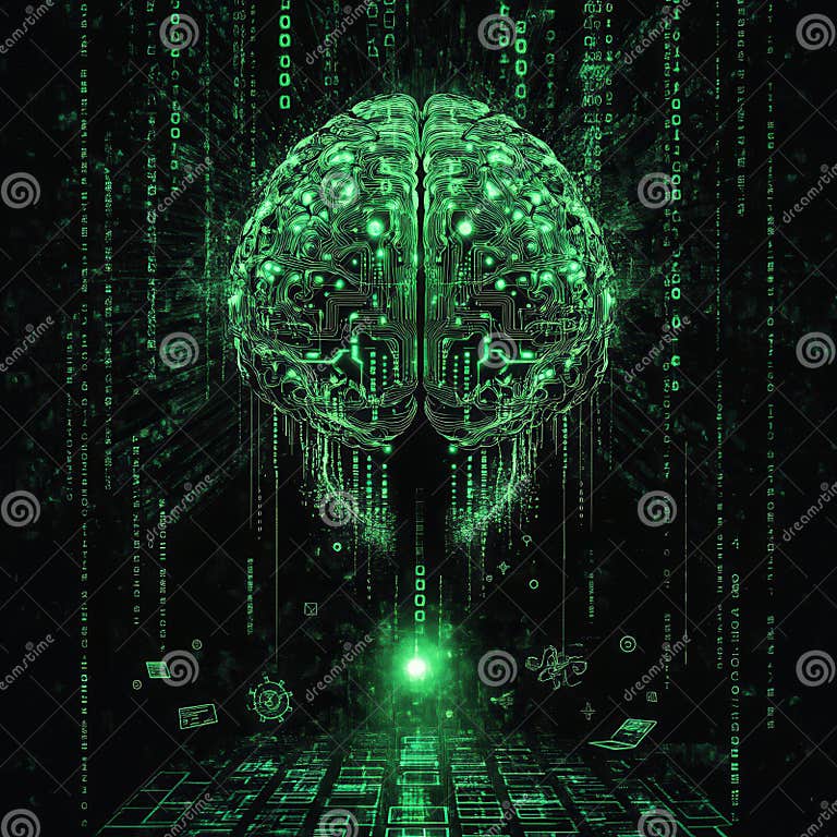 A Green Brain with Binary Codes and Symbols Stock Illustration ...