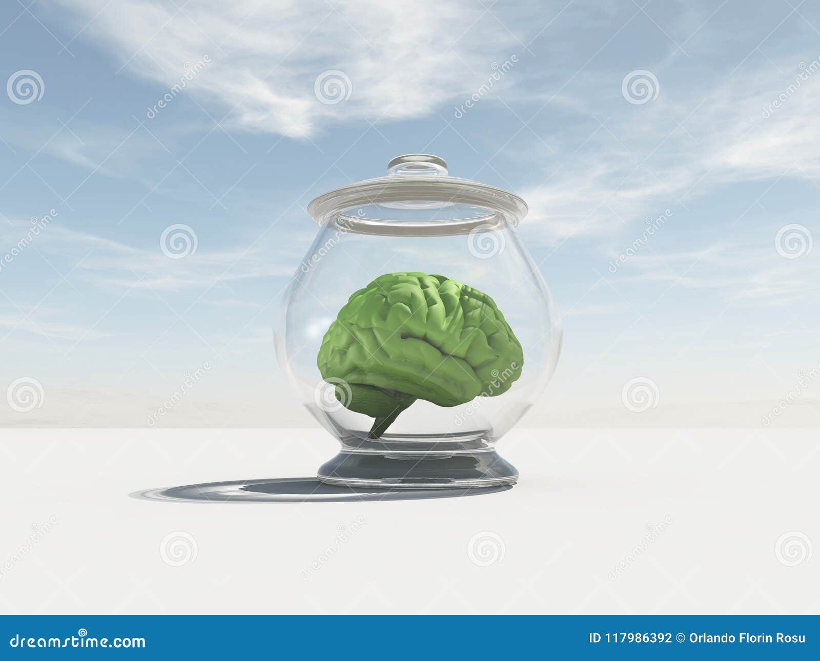 Green Brain Inside a Jar in a Field. Stock Illustration - Illustration ...