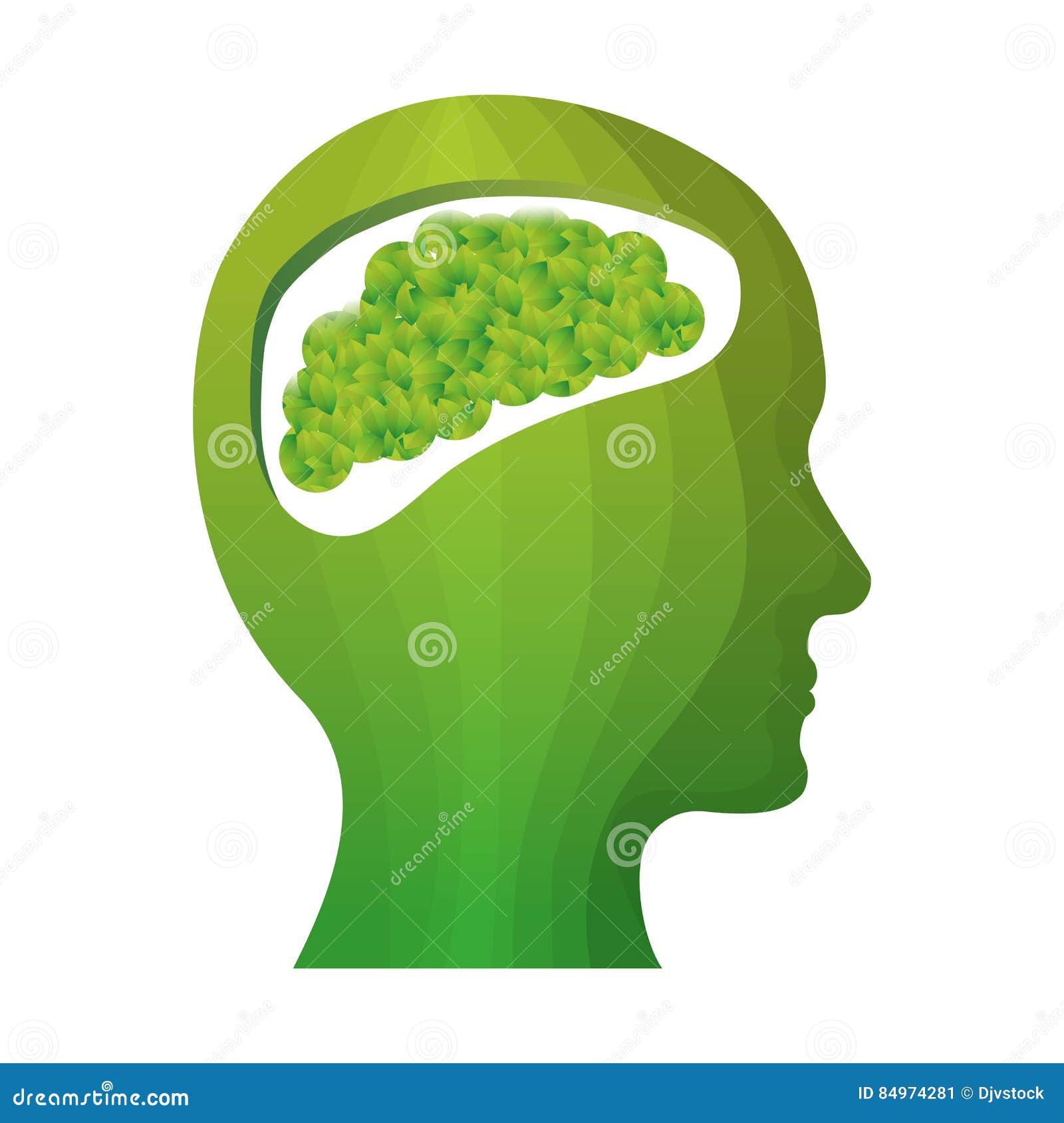 Green Brain with Many Leaves Image Stock Illustration - Illustration of ...