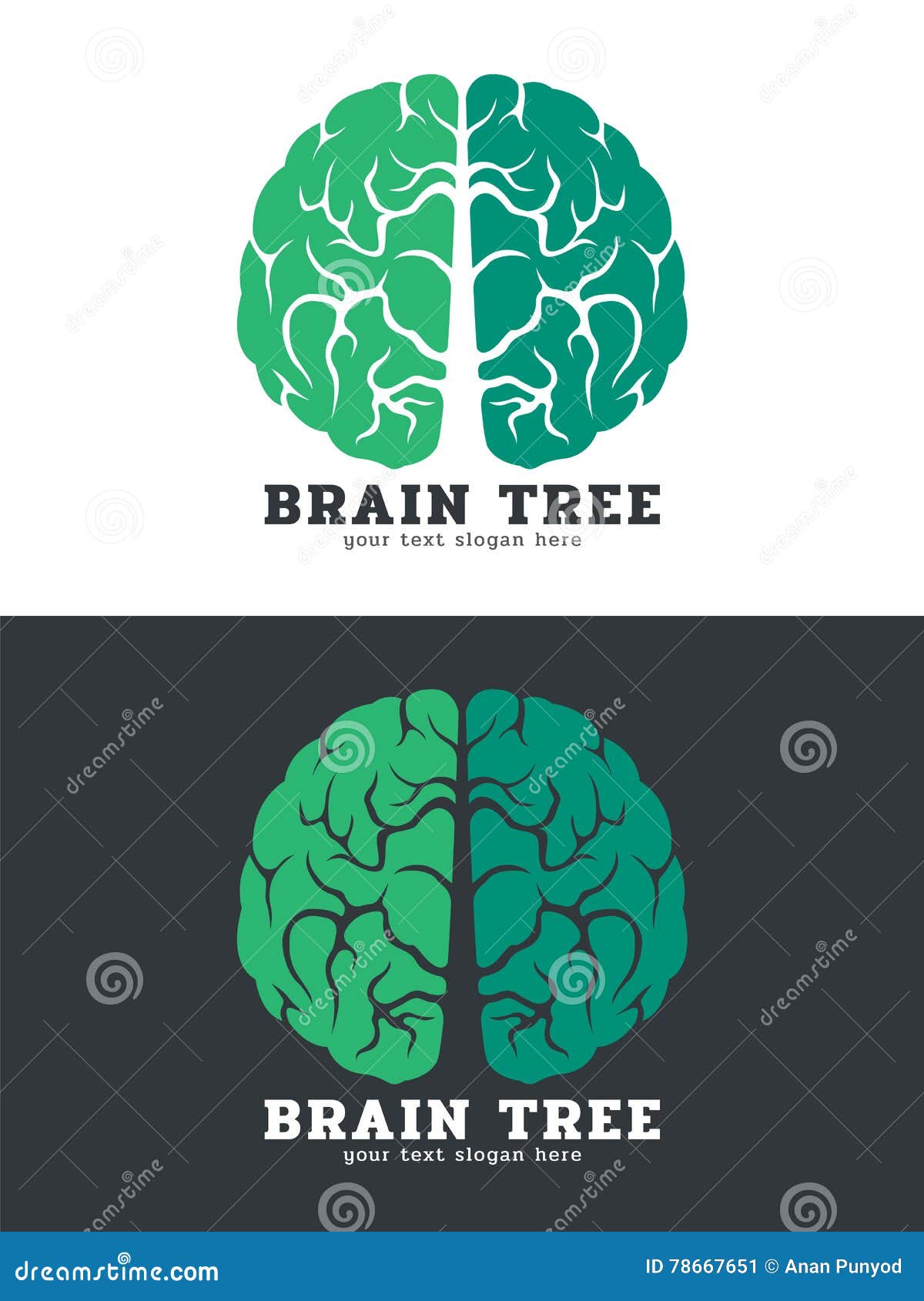 Green Brain Tree Logo Vector Art Design Isolate On White And Dark ...