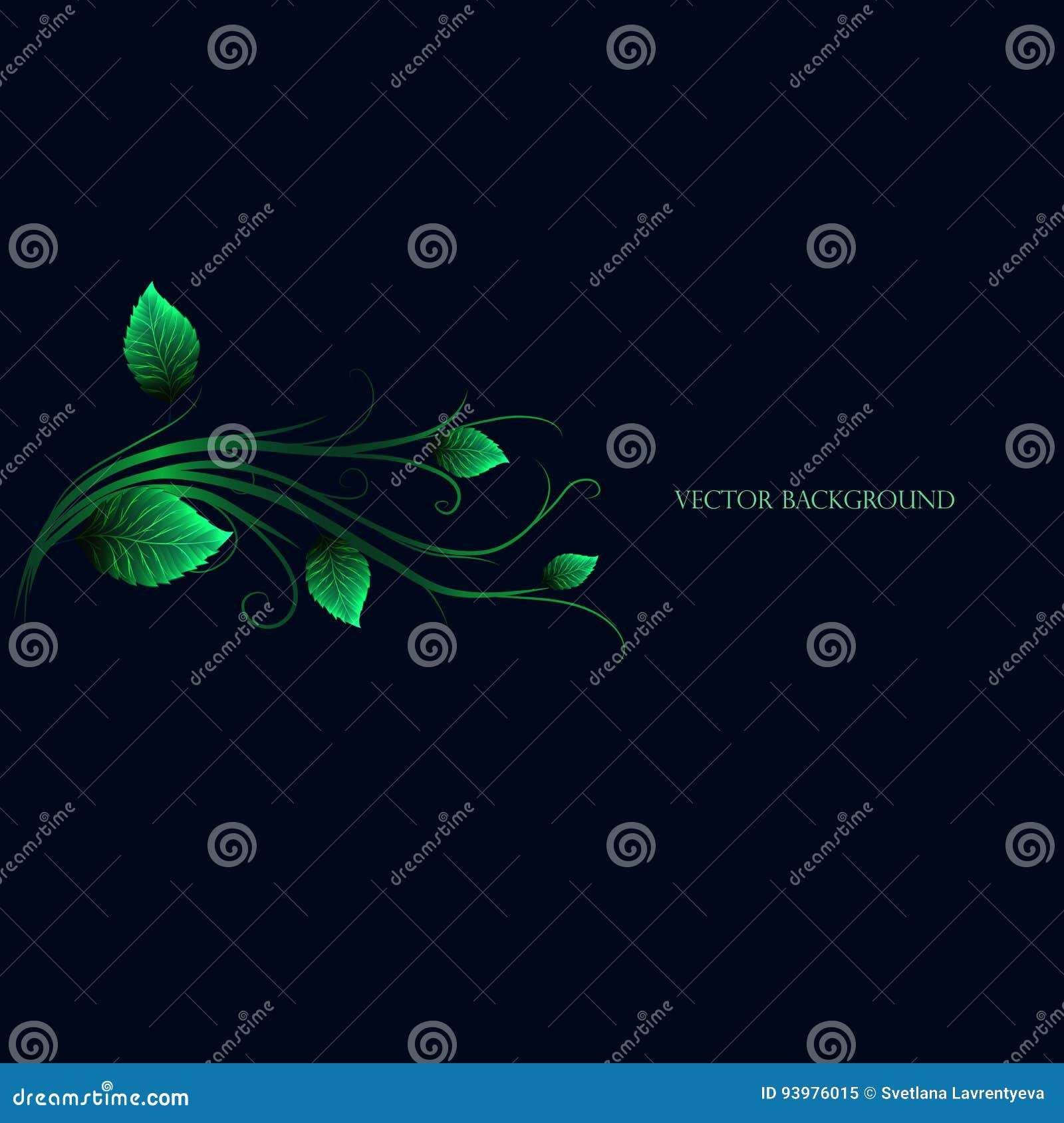 Green Branch with Leaves on a Dark Background, Stock Illustration ...