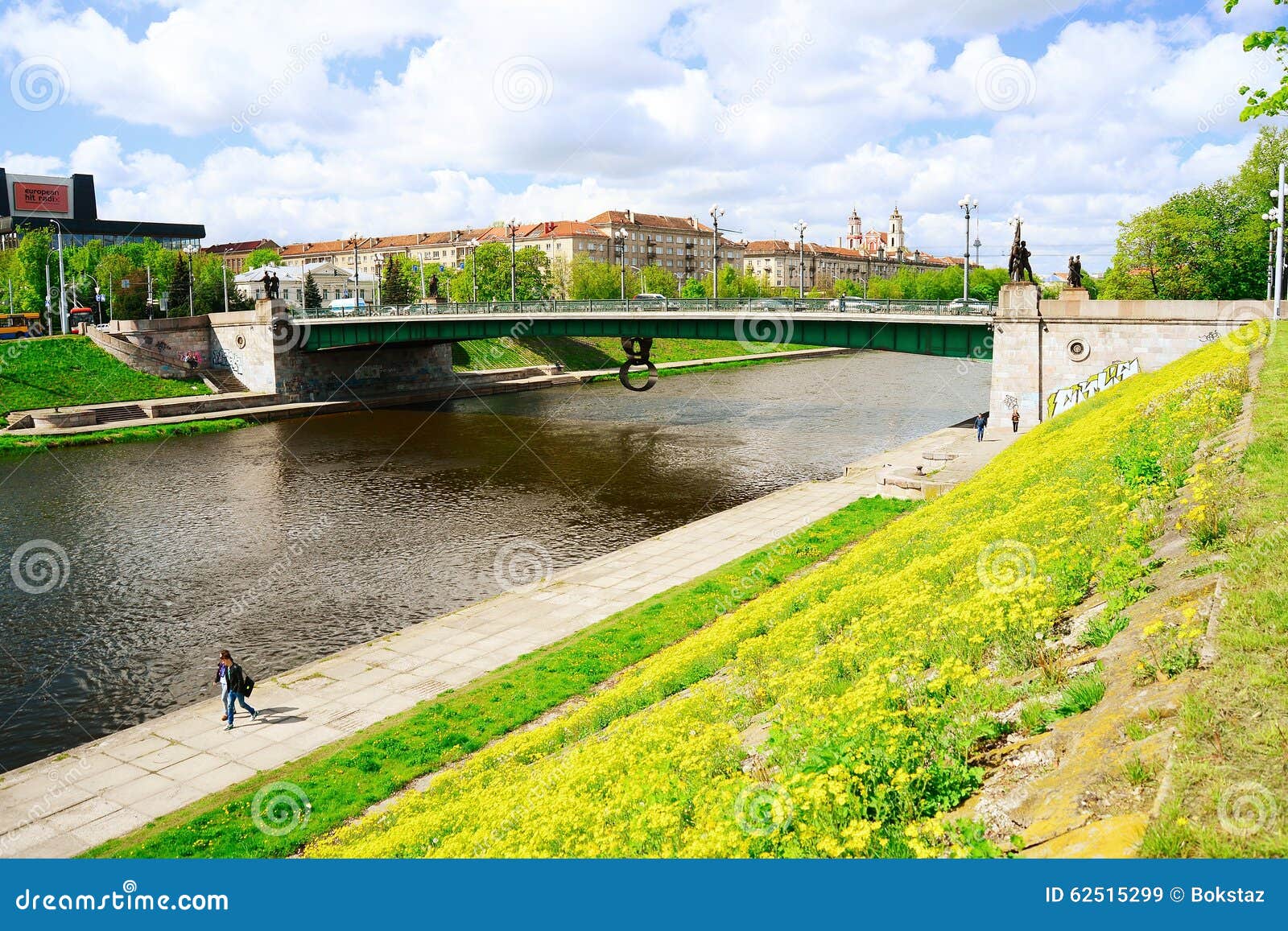 Green Bridge Over Neris River in Vilnius Stock Image - Image of outdoor ...