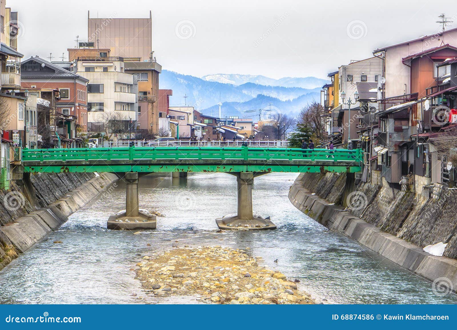 Green Bridge Over the River in Takayama,Japan Stock Photo - Image of ...