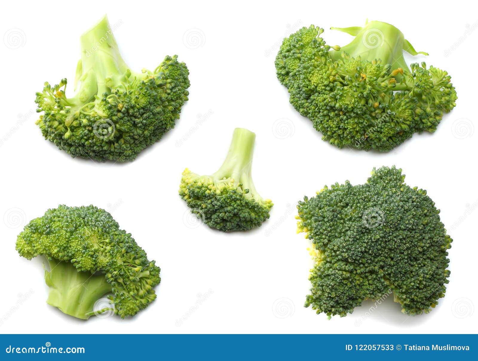 Green Broccoli Isolated on White Background. Top View Stock Image ...