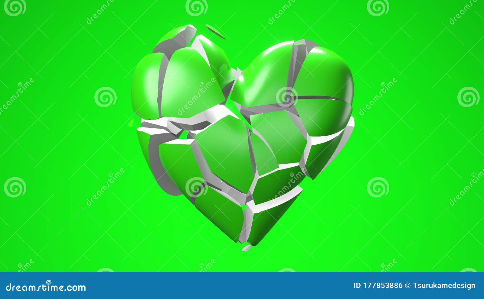 Green Broken Heart Objects in Green Background. Heart Shape Object ...