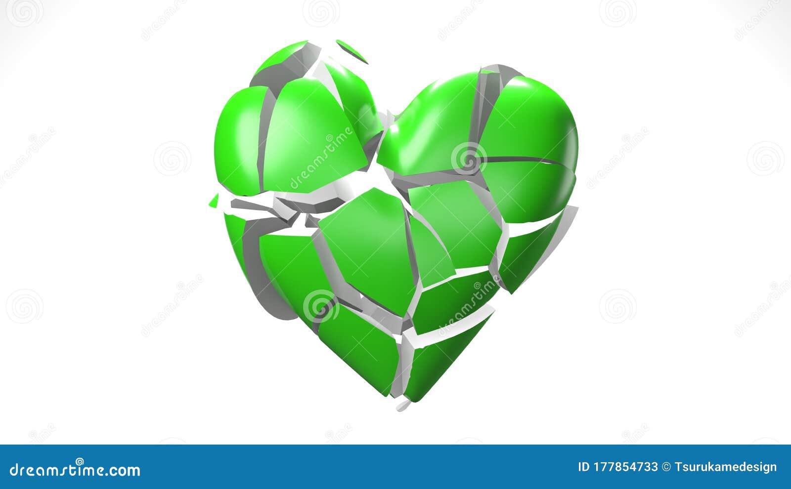 Green Broken Heart Objects in White Background. Heart Shape Object ...