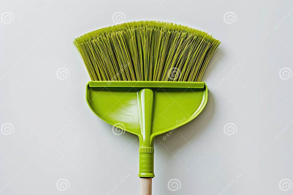 A Green Broom and a Green Brush on a White Surface Stock Image - Image ...