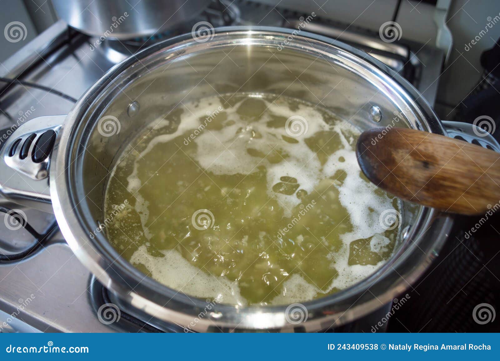 Green Broth Bubbling in the Pan Stock Photo - Image of stove, broth ...