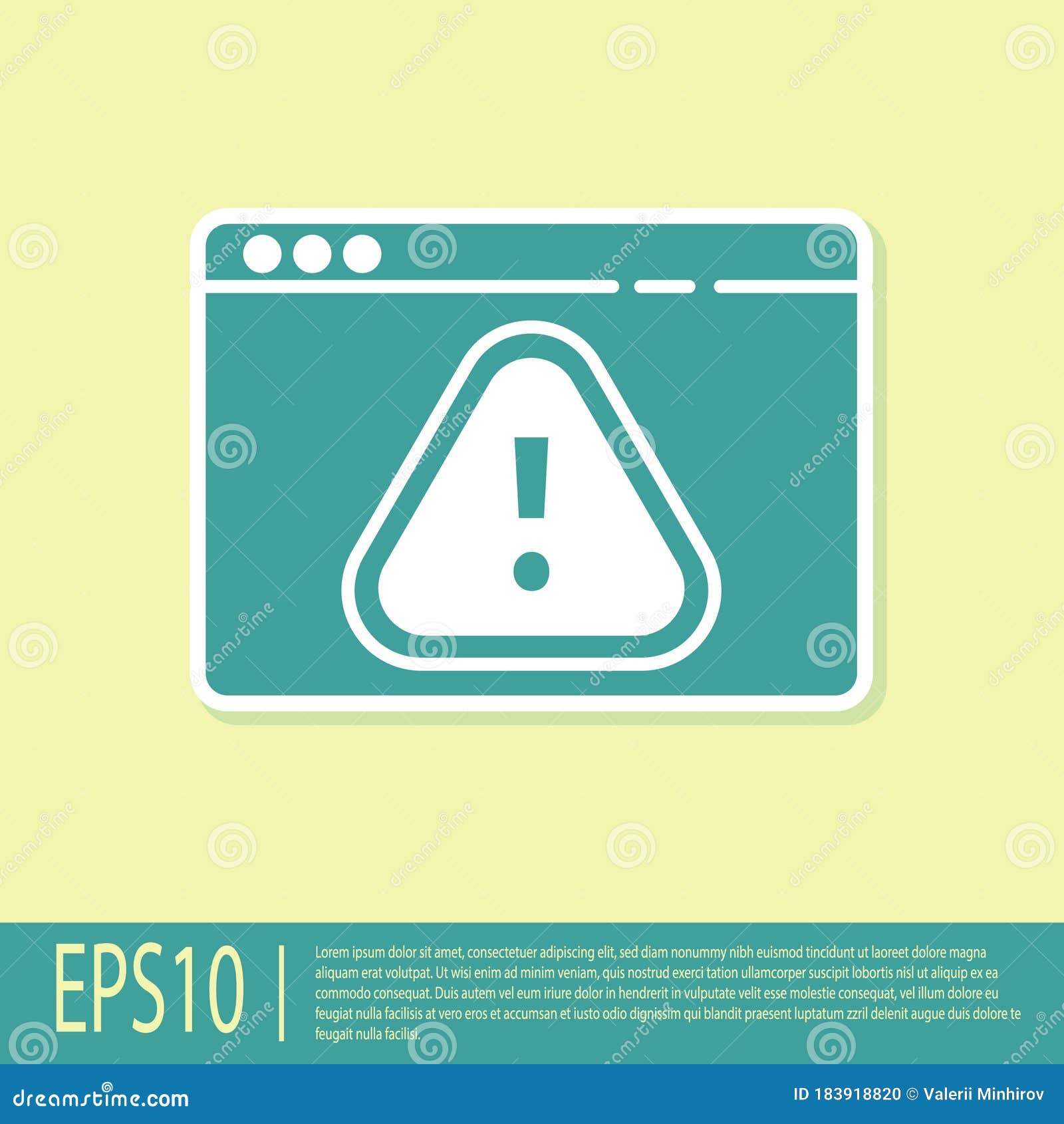 Green Browser with Exclamation Mark Icon Isolated on Yellow Background ...