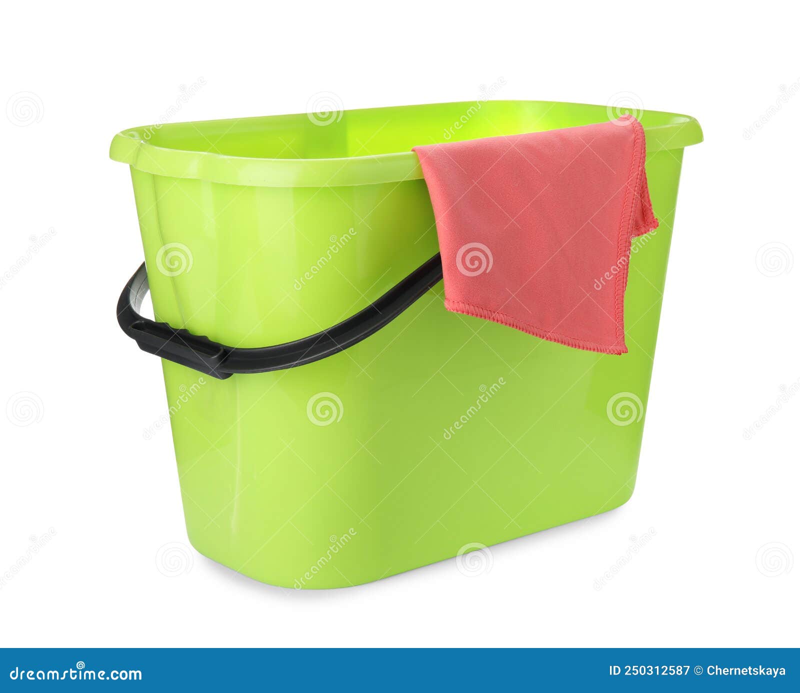 Green Bucket with Rag for Cleaning Isolated on White Stock Image ...