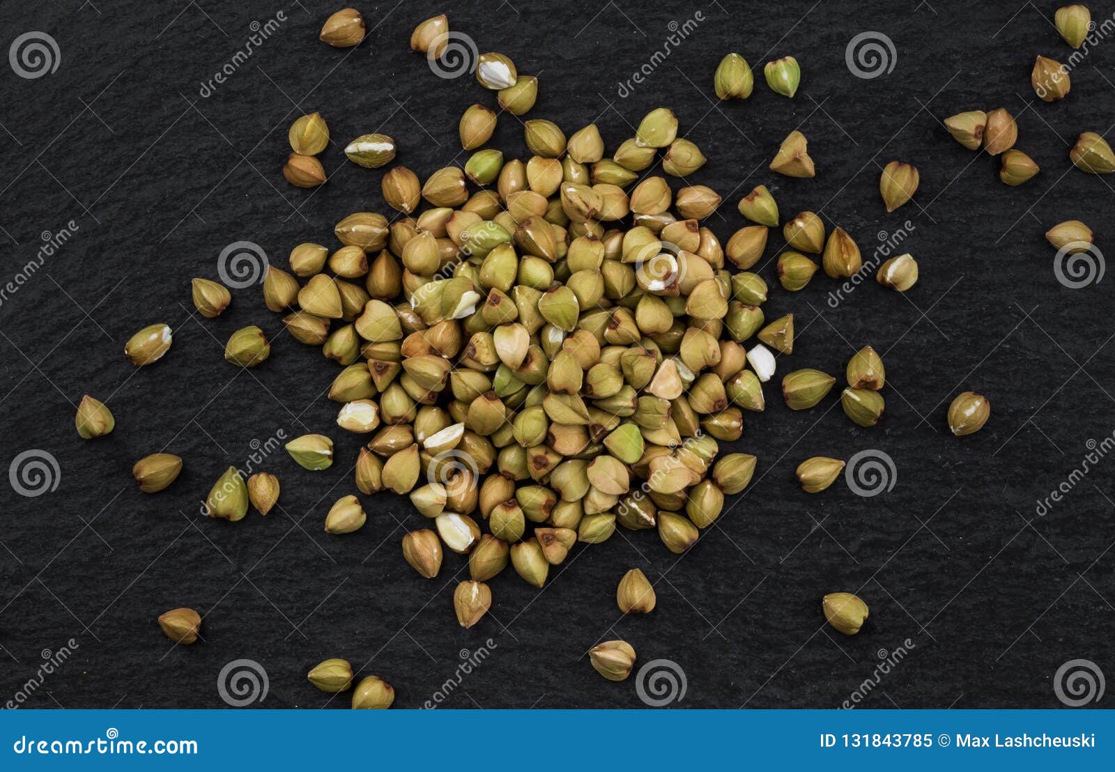 Green Buckwheat on Black Background. Top View Stock Image - Image of ...
