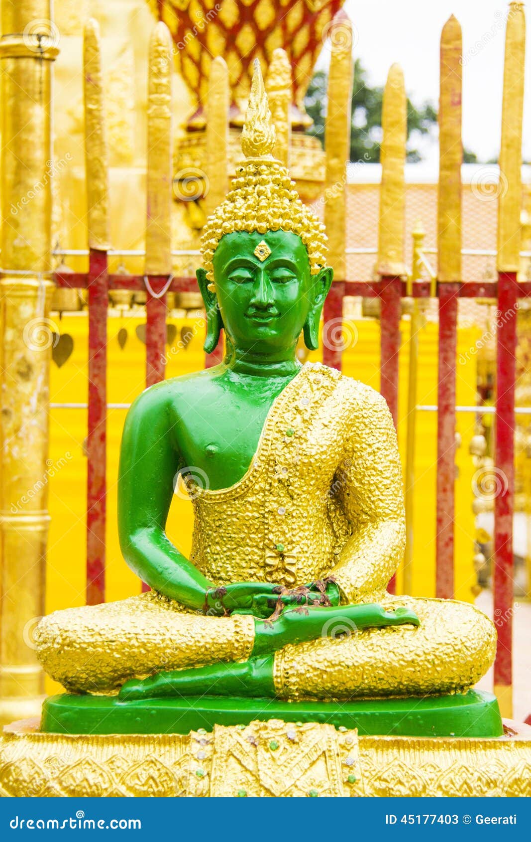 Green Buddha Image on Sitting Position Stock Image - Image of gold ...