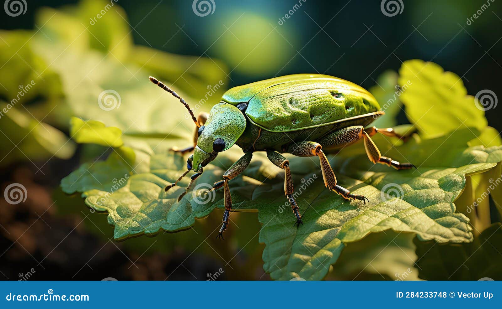 A Green Bug on a Leaf Close-up. Generative AI. Stock Illustration ...