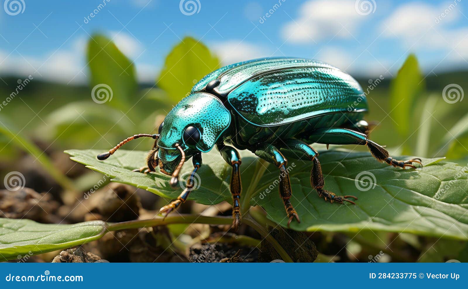 A Green Bug on a Leaf Close-up. Generative AI. Stock Illustration ...