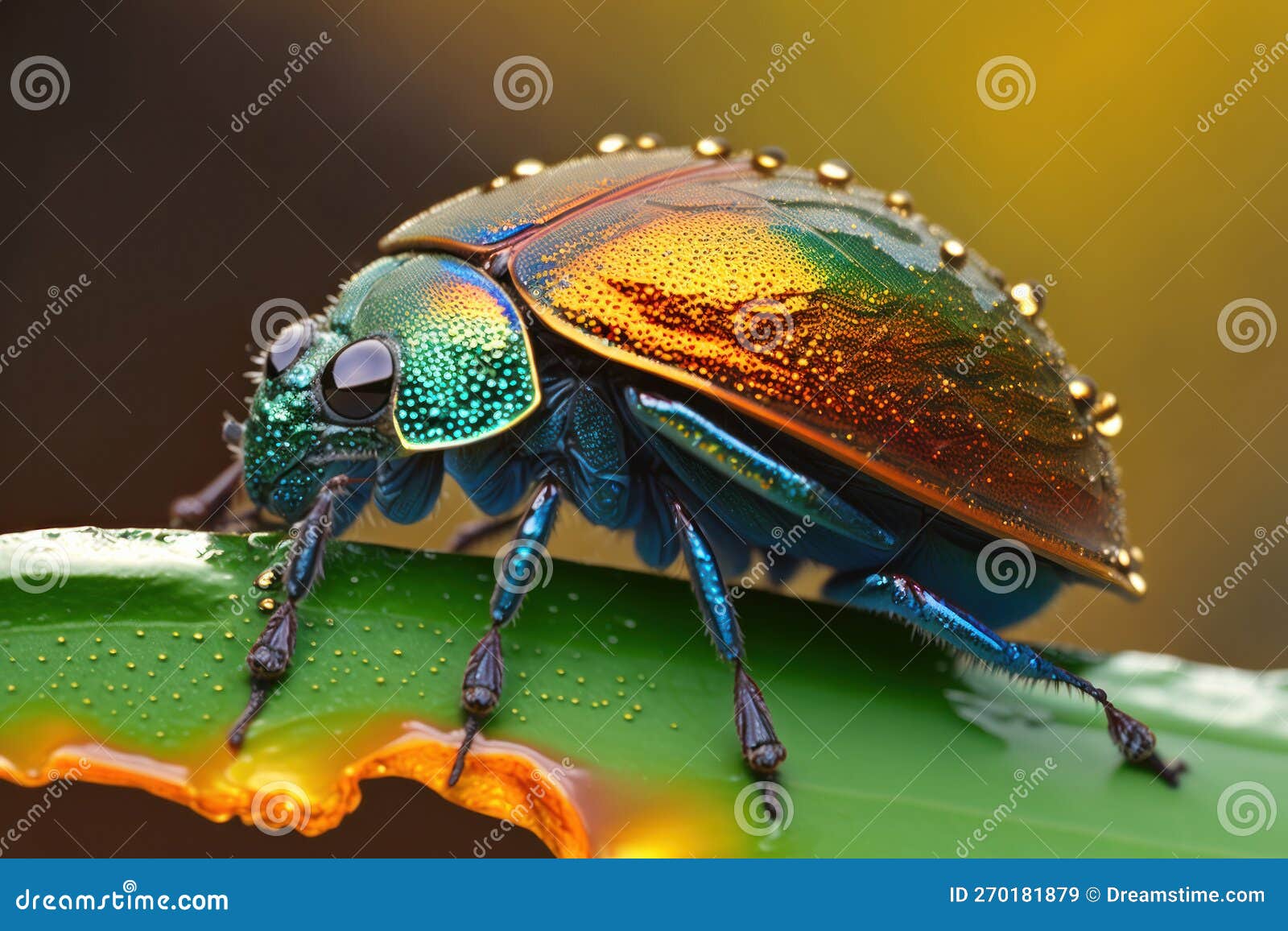 Green Bug Sitting on Leaf with Drops of Water on it. Macro Stock ...