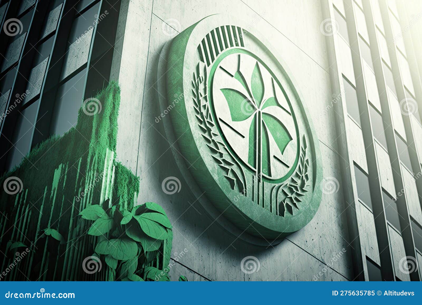 Green Building Certification Symbol on Exterior of High-rise Tower ...