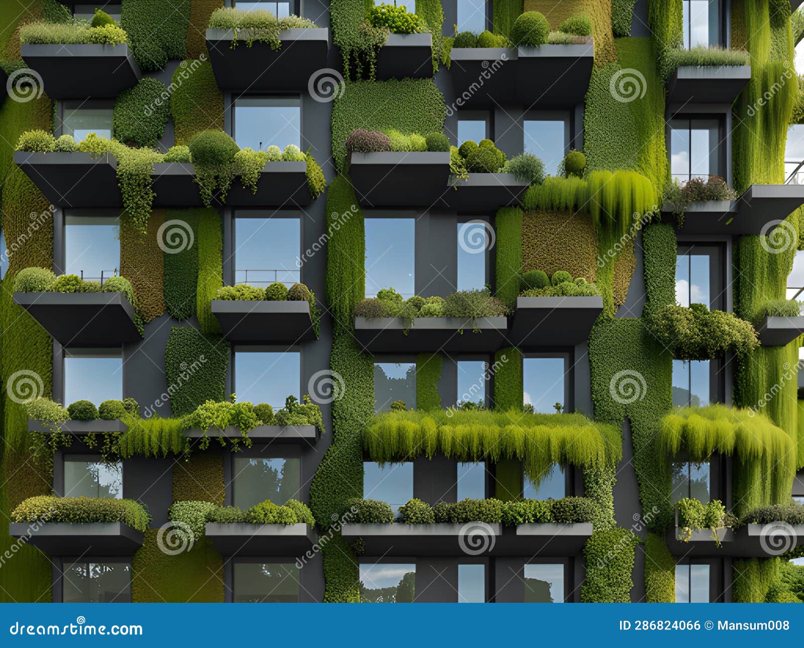Green Building Exterior. Modern Apartment Building with Green Grass and ...