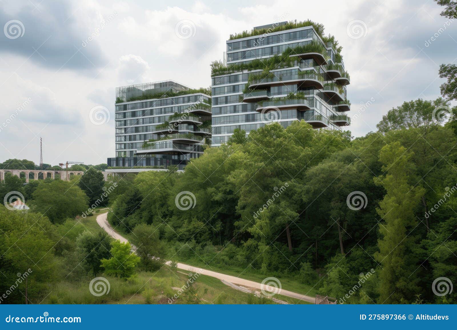 Green Building, Surrounded by Park and Greenery Stock Illustration ...