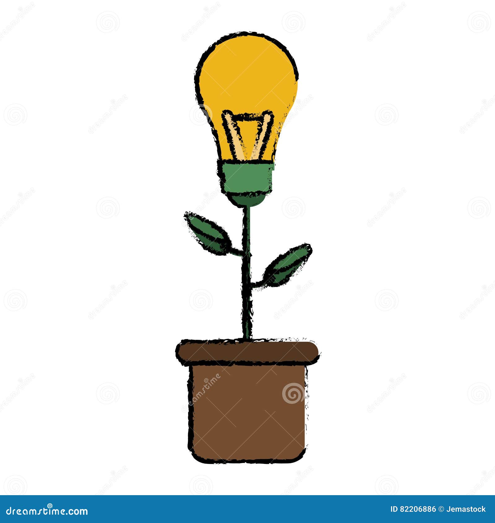 Green Bulb Idea Plant Pot Sketch Stock Vector - Illustration of element ...